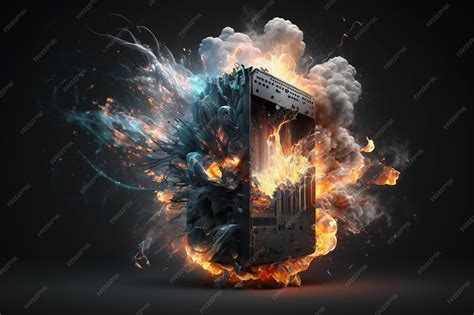 Premium Photo Server Or Computer Explosion With Fire And Smoke