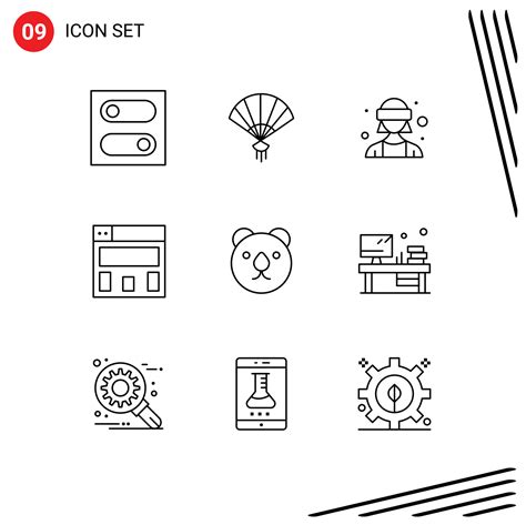 Pictogram Set Of 9 Simple Outlines Of Office Predator Female Avatar Head Layout Editable Vector