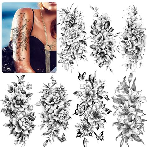 Floral Temporary Tattoos Qisiwole Temporary Tattoos For Women Black