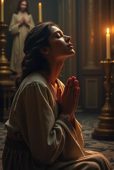 Realistic Woman On Her Knees Praying To Jesus Seaart Ai