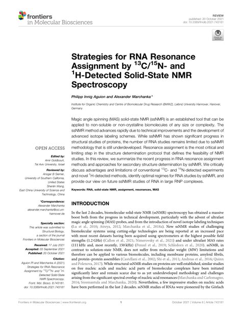 Pdf Strategies For Rna Resonance Assignment By 13c15n And 1h Detected Solid State Nmr