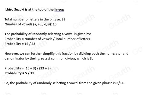 Solved If You Randomly Select A Letter From The Phrase Ichiro Suzuki Is At The Top Of The