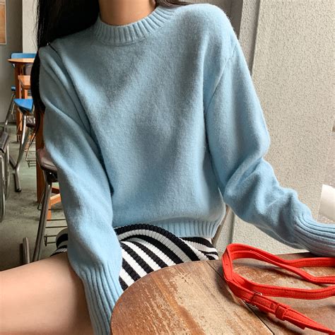 아더먼데이 [9color💙세미크롭] 포근촉감 라운드 크롭니트 가을신상 겨울신상 겨울니트 무지니트 드뮤어룩 파스텔컬러 도톰니트 두꺼운니트 부드러운 세미크롭니트 여자니트