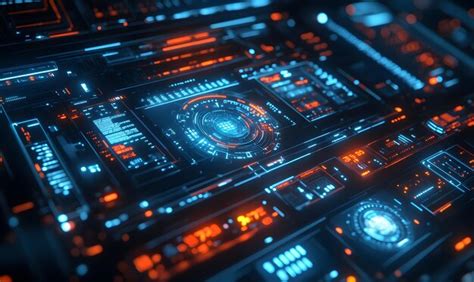 Futuristic Digital Interface With Glowing Blue And Orange Lights