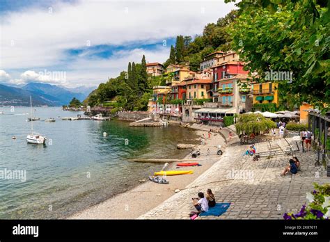Tourists On The Lakeside Promenade Varenna Lake Como Como Lombardy