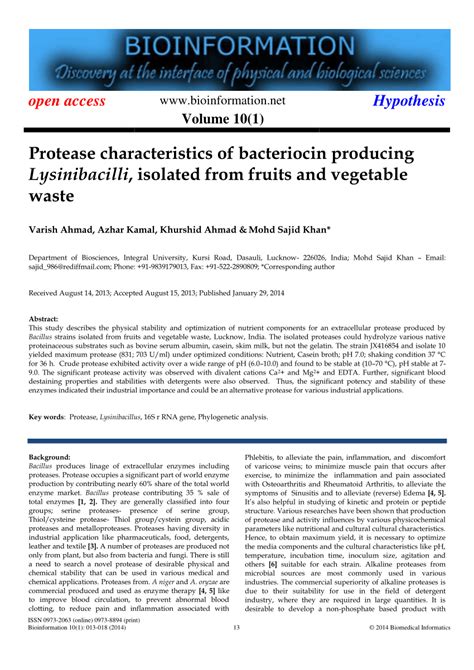 Pdf Protease Characteristics Of Bacteriocin Producing Lysinibacilli