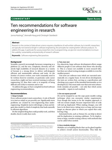 Pdf Ten Recommendations For Software Engineering In Research