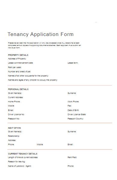 Free 50 Tenancy Application Forms In Pdf Ms Word