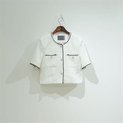 크롭 트위드 라운드넥 여름 반팔 스판 세미 정장 자켓 스타일라떼