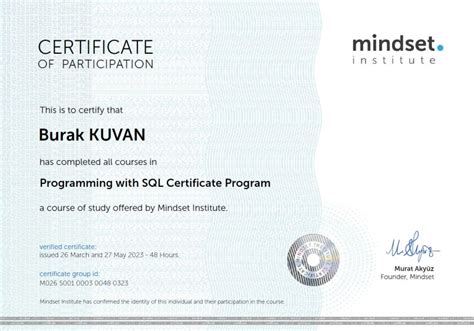 Burak Kuvan On Linkedin I Have Successfully Completed The Sql Certification Program