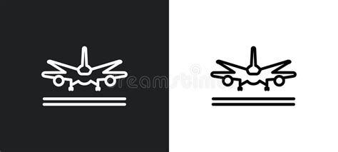Plane Front View Outline Icon In White And Black Colors Plane Front View Flat Vector Icon From
