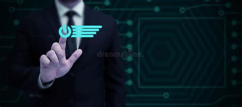 Man Standing Holding Tablet And Pressing On Virtual Button Business Man Carrying Pad Tapping