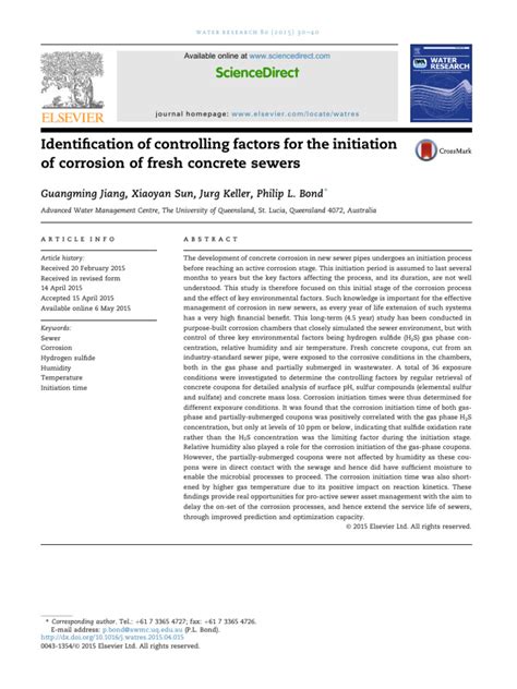 Identification Of Controlling Factors For The Initiation Of Corrosion Of Fresh Concrete Sewers