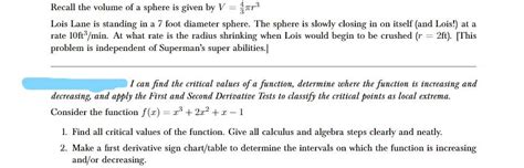 solved recall the volume of a sphere is given by v r3 lois