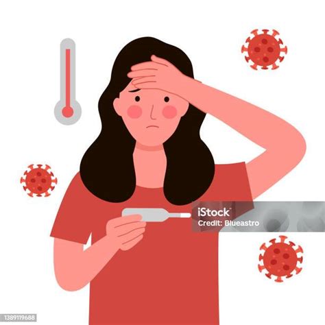 독감이나 감기로 고통받는 아픈 여성 그녀는 발열 증상이 있습니다 인플루엔자 질병 개념 열 질병에 대한 스톡 벡터 아트 및 기타 이미지 열 질병 질병 벡터 Istock