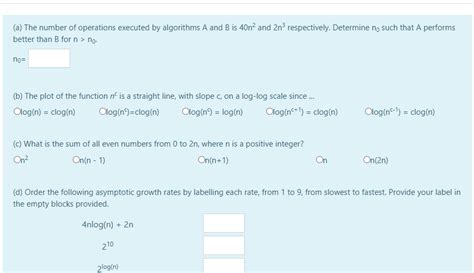 Solved A The Number Of Operations Executed By Algorithms A