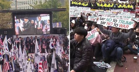 트럼프 방한 찬반집회촛불집회 뒤 청와대 행진