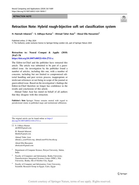 Retraction Note Hybrid Rough Bijective Soft Set Classification System Request Pdf