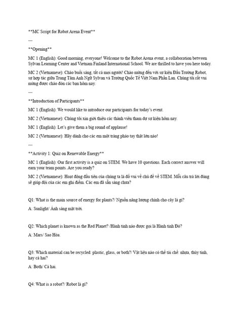 Mc Script For Robot Arena Event Pdf