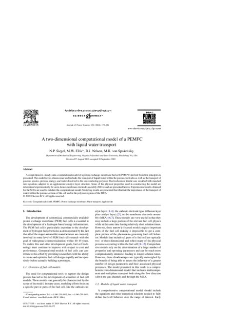 Pdf A Two Dimensional Computational Model Of A Pemfc With Liquid