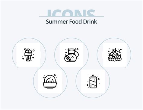 Summer Food Drink Line Icon Pack 5 Icon Design Water Meal Drink Holiday 19251130 Vector