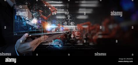 Automation Robot Arm Manager Technical Industrial Engineer Working And Control Robotics With