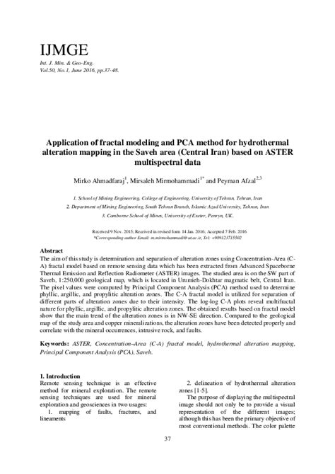Application Of Fractal Modeling And Pca Method For Hydrothermal Alteration Mapping In The Saveh