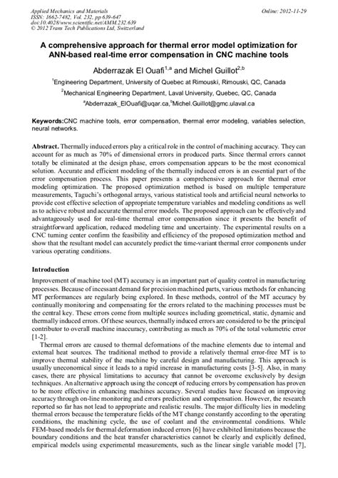 A Comprehensive Approach For Thermal Error Model Optimization For Ann Based Real Time Error