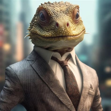 Premium Ai Image Lizard In A Suit Generative Ai