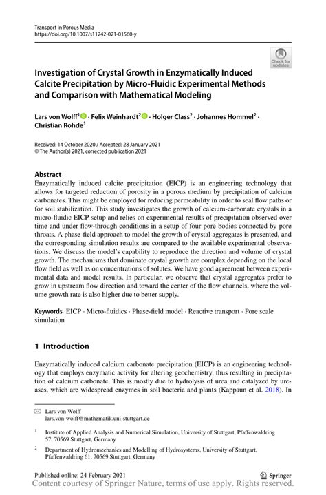 Pdf Investigation Of Crystal Growth In Enzymatically Induced Calcite Precipitation By Micro