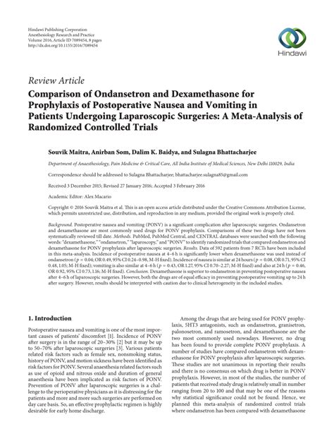 Pdf Comparison Of Ondansetron And Dexamethasone For Prophylaxis Of Postoperative Nausea And