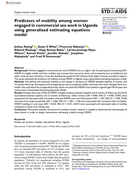 Pdf Predictors Of Mobility Among Women Engaged In Commercial Sex Work