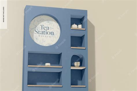 premium psd embedded wall shelf mockup low angle view