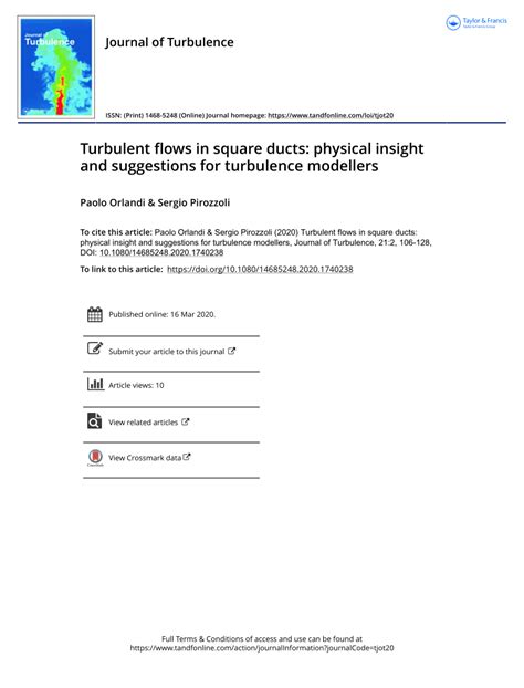 Pdf Turbulent Flows In Square Ducts Physical Insight And Suggestions