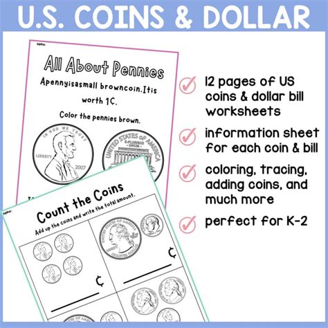 Identifying And Counting Coins Packet Money Worksheets Dollars And
