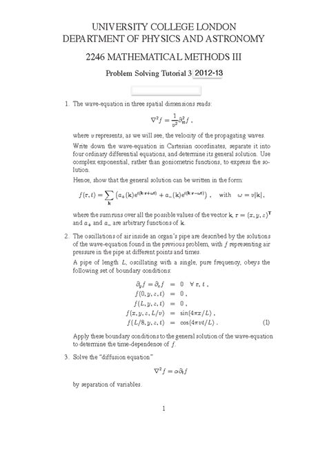 Problem Class 3 University College London Department Of Physics And