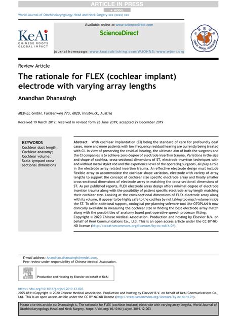 Pdf The Rationale For Flex Cochlear Implant Electrode With Varying
