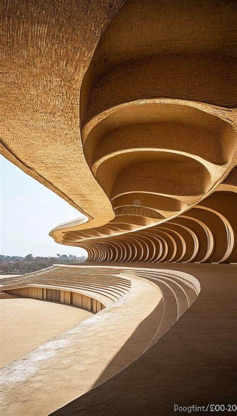 Modern Architectural Detail Curved Walls Sunlight Open Space Minimalist Structure Stock