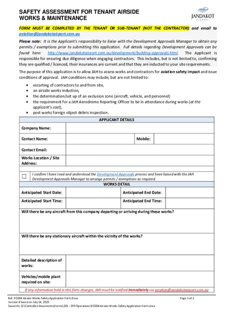 Fillable Online Fo284 Airside Works Safety Application Form Fax Email