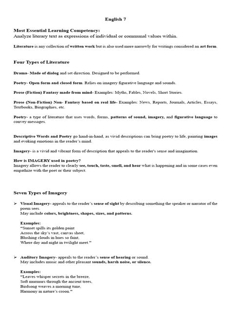 Learning Packet 1 English 7 Pdf Senses Odor