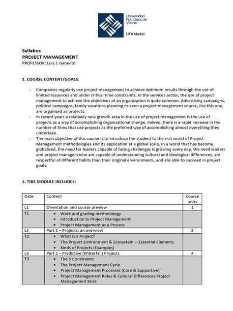 Project Management Syllabus Pdf Project Management Business