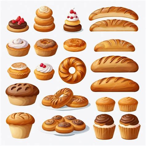 Premium Vector Bakery Section Vector Set White Background Isolated