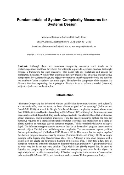 Pdf Fundamentals Of System Complexity Measures
