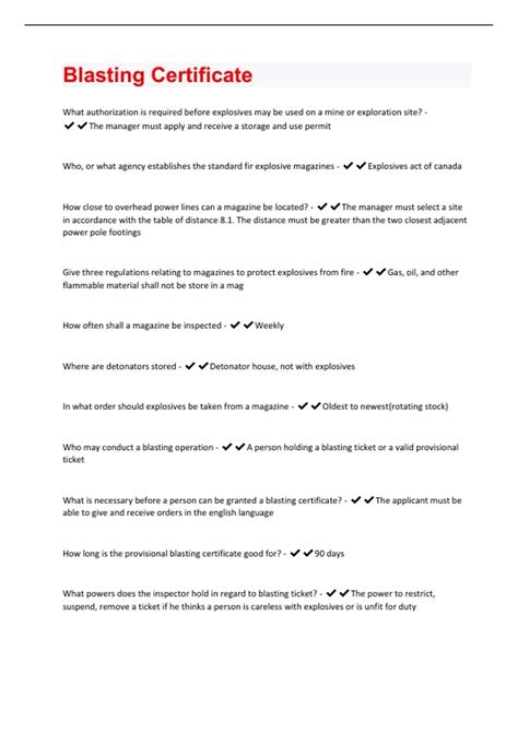 Blasting Certificate Questions With Complete Solution Graded A Blasting Certificate Stuvia Us