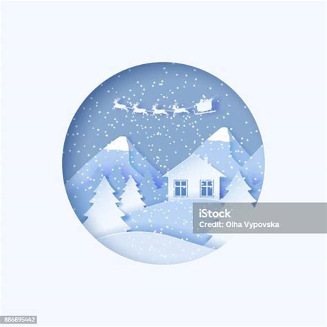 3d 추상 파스텔 종이 잘라 소나무 집 산와 산타 클로스와 겨울 풍경 그림 겨울에 대한 스톡 벡터 아트 및 기타 이미지 겨울 계절 나무 Istock