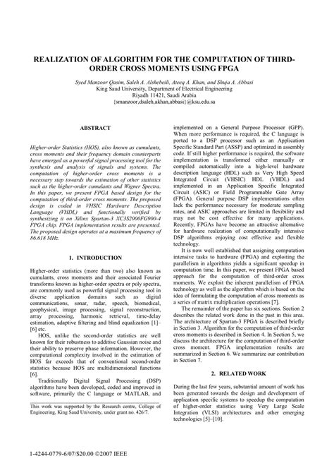 Pdf Realization Of Algorithm For The Computation Of Third Order Cross Moments Using Fpga