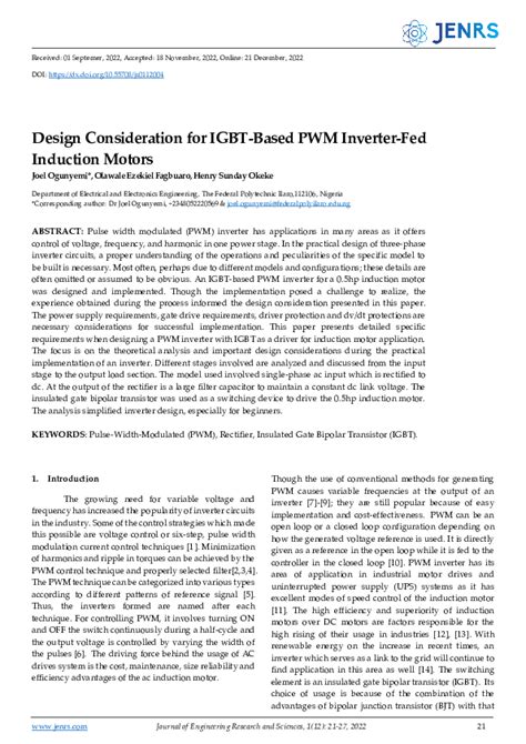 Pdf Design Consideration For Igbt Based Pwm Inverter Fed Induction Motors