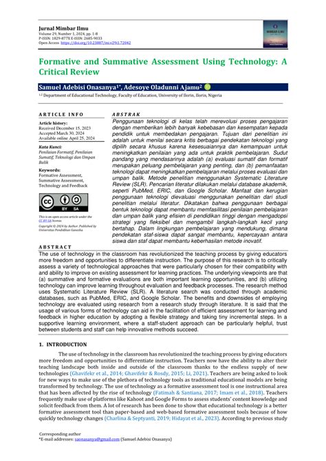 Pdf Formative And Summative Assessment Using Technology A Critical