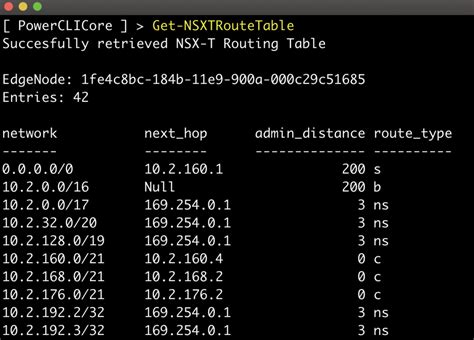using nsx t policy api to retrieve the routing table in vmc
