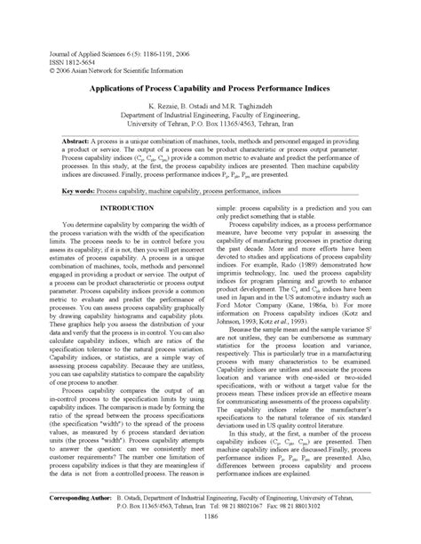 Pdf Applications Of Process Capability And Process Performance Indices